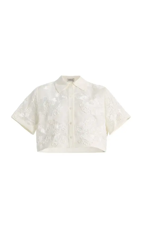 Simkhai Callie Embroidered Linen-blend Cropped Shirt - Ivory