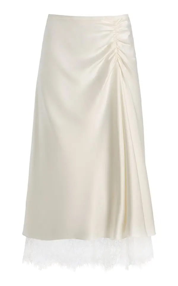 SIR. Ingrid Lace-trimmed Satin Midi Skirt - Ivory