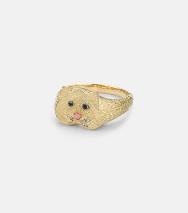 Yvonne Léon Chevaliere Caton Mini 9kt Yellow Ring With Black Diamonds - Gold
