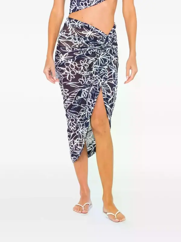 JBQ Scorpio Floral-print Twisted Midi Skirt - Blue