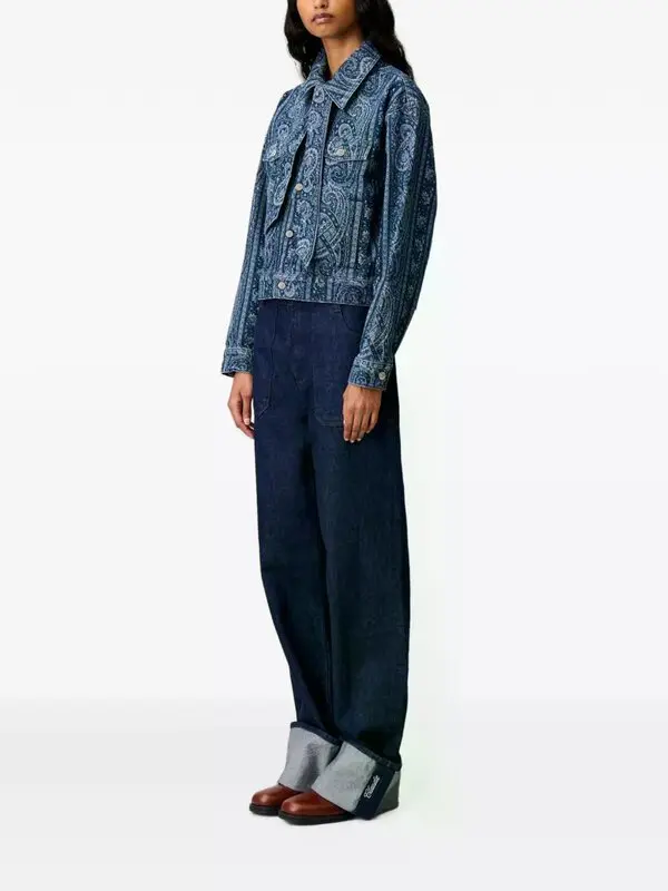Claudie Pierlot Paisley Print Pussy-bow Denim Jacket