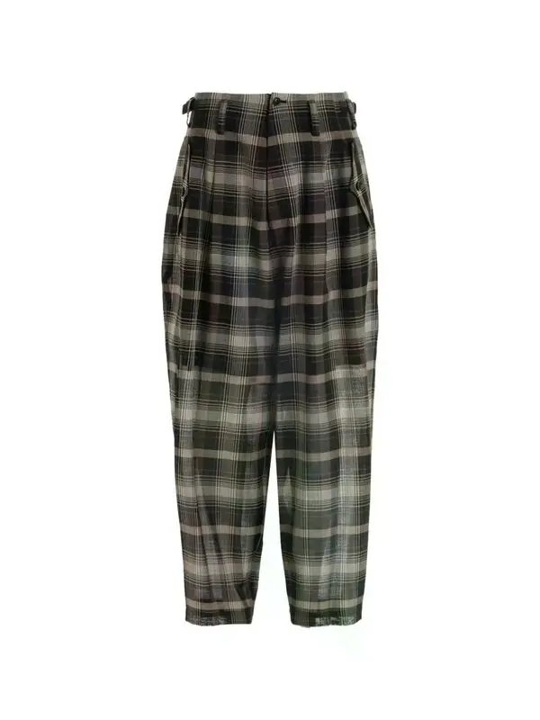 Y’s Plaid-pattern Tucked Trousers
