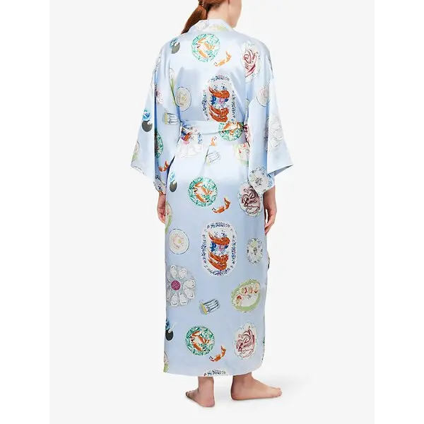 Olivia Von Halle Queenie Printed Silk Robe - Cadiz