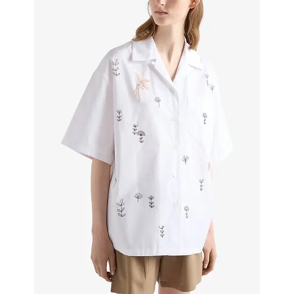 Prada Embroidered Cotton Poplin Shirt