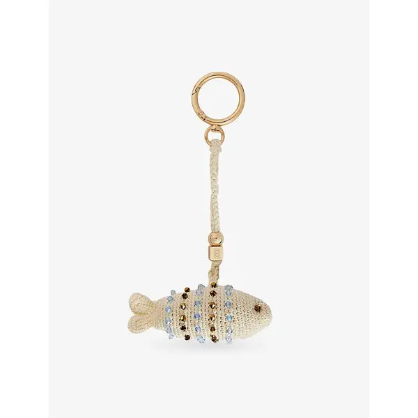 Sandro Handmade Crochet Fish Charm With Gold-tone Hardware - Ecru