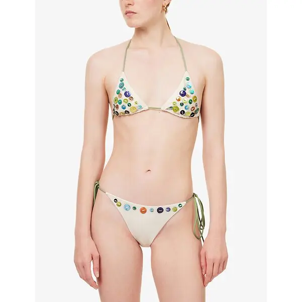 JADED LONDON Agoya Shell Trim Triangle Bikini Top