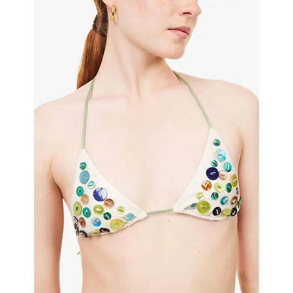 JADED LONDON Agoya Shell Trim Triangle Bikini Top
