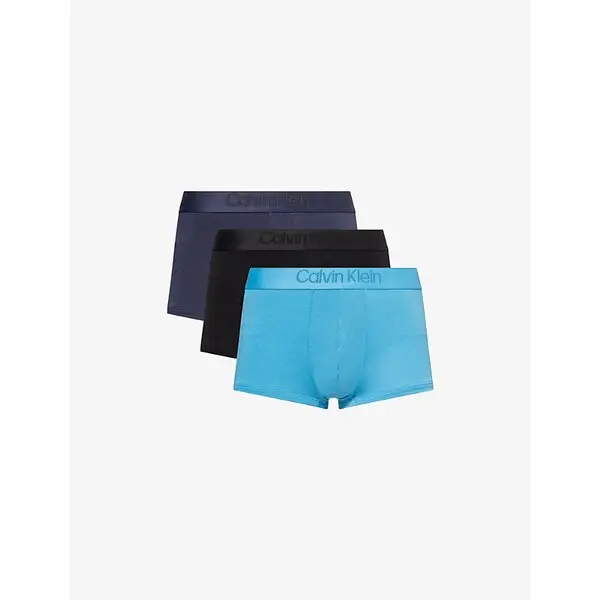 Calvin Klein Branded-waistband Pack Of Three Stretch-jersey Low-rise Trunks - Multi