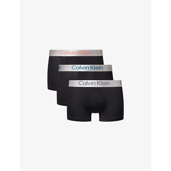 Calvin Klein Brushed Logo-waistband Pack-of-three Trunks - Multi