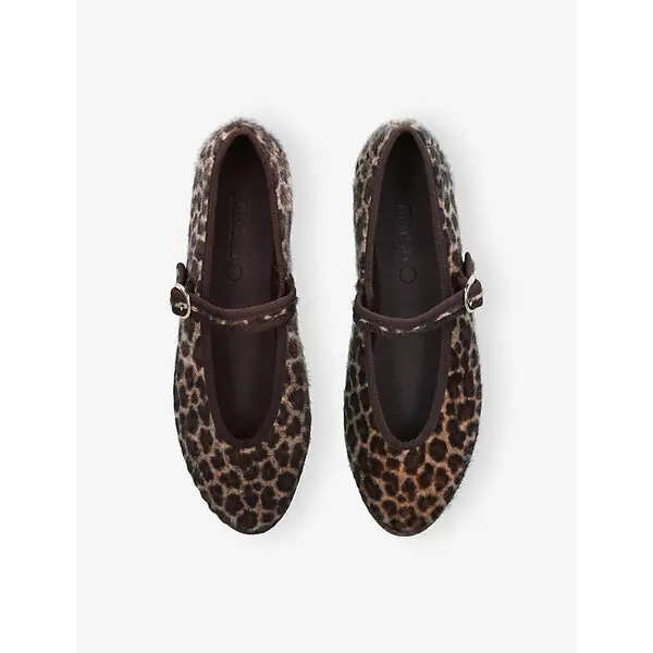 FLABELUS Pierre Cheetah Velvet Mary Jane Flats - Dk.brn Com