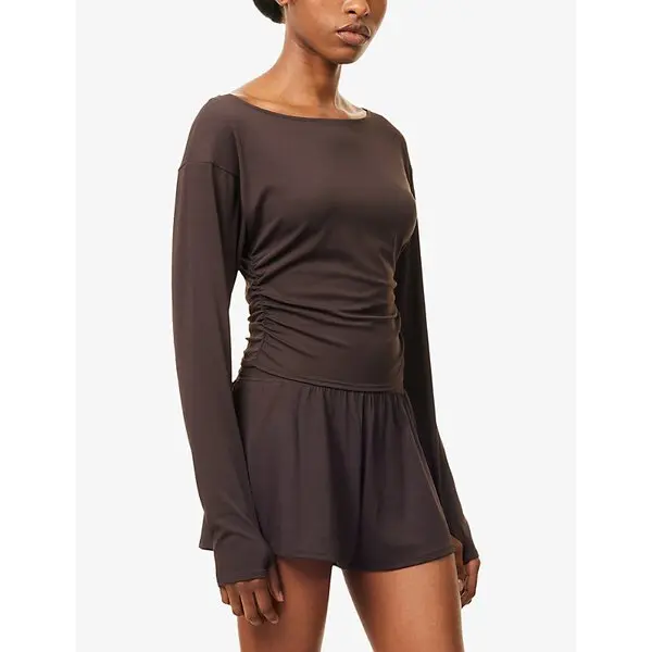 ADANOLA Long-sleeve Gathered Jersey Top