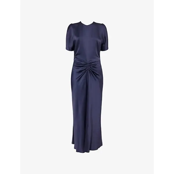 Victoria Beckham Bela Draped-sleeves Woven Midi Dress - Midnight