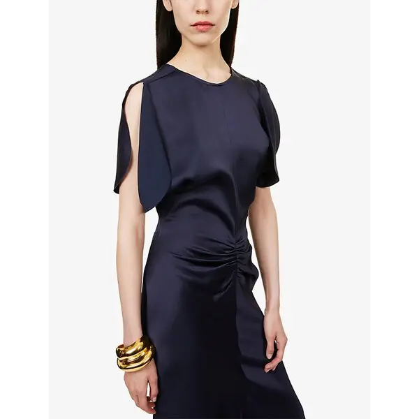 Victoria Beckham Bela Draped-sleeves Woven Midi Dress - Midnight