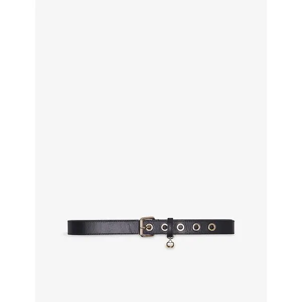 Maje Eyelet Leather Belt - Black