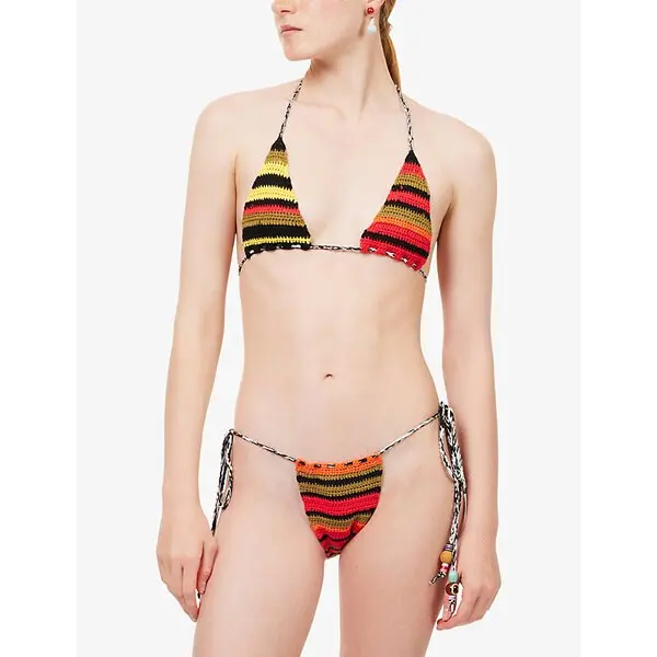 JADED LONDON Selka Striped Crochet Bikini Bottoms