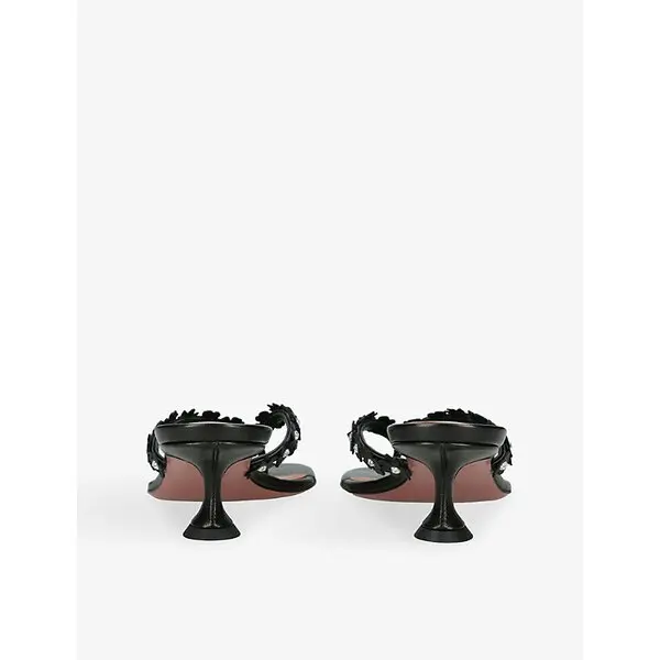 Amina Muaddi Janis Thong 45 Leather Heeled Sandals - Black