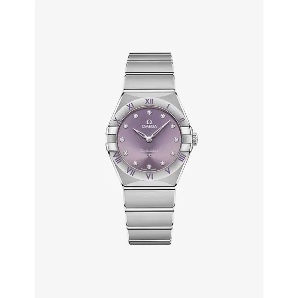 Omega Constellation Stainless Steel And Diamond Quartz Watch - Purple
