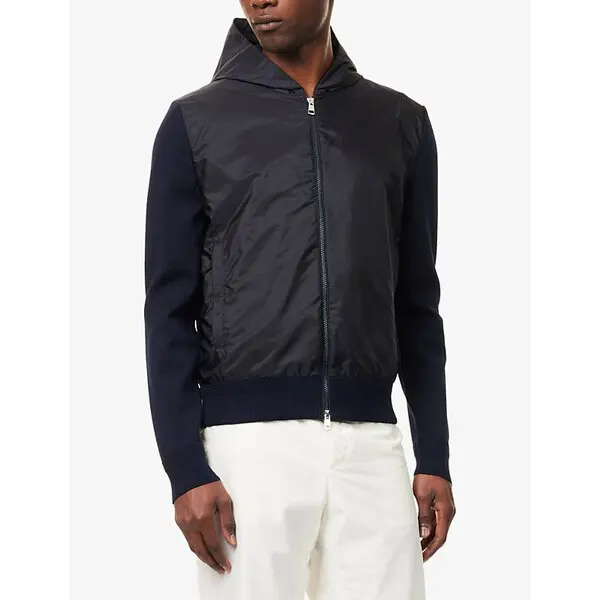 Moncler Hooded Contrast Knitted And Shell Jacket