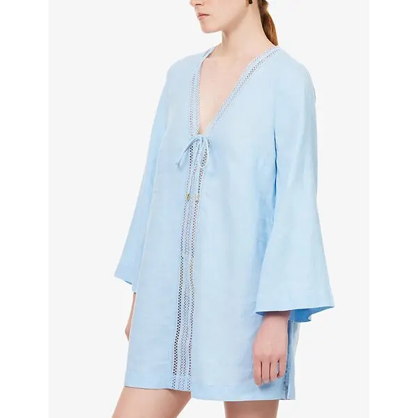 Heidi Klein Linen Kaftan With Keyhole Front Detail - Blu-blu