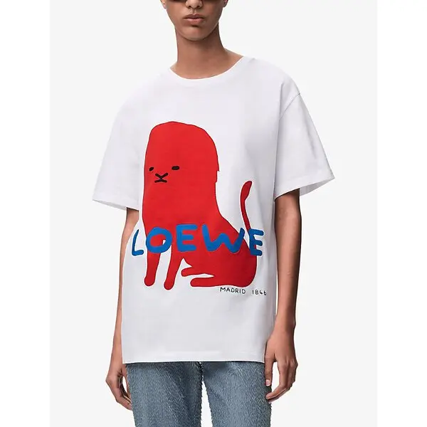 Loewe Branded Cotton-blend T-shirt - White