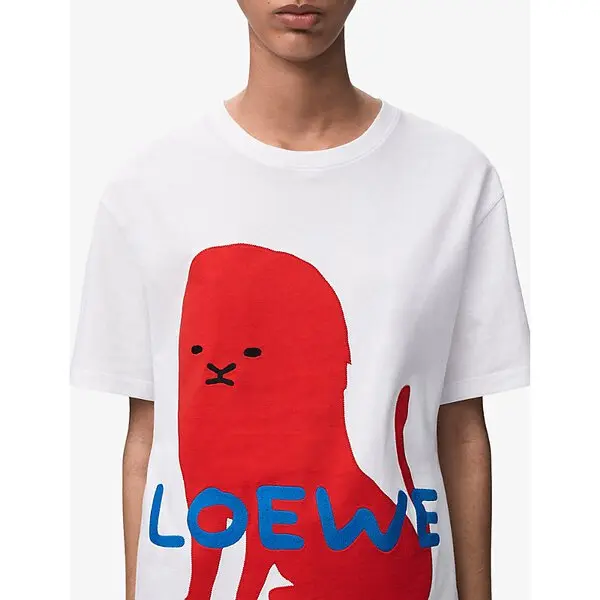 Loewe Branded Cotton-blend T-shirt - White