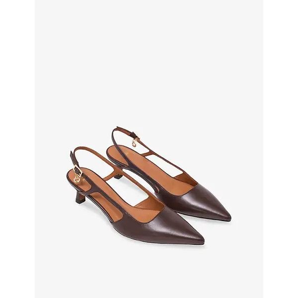 Maje Clover Charm Leather Slingbacks - Brown
