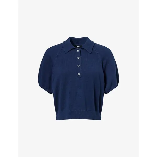 Paige Birch Cropped Cotton-blend Polo Top - Navy