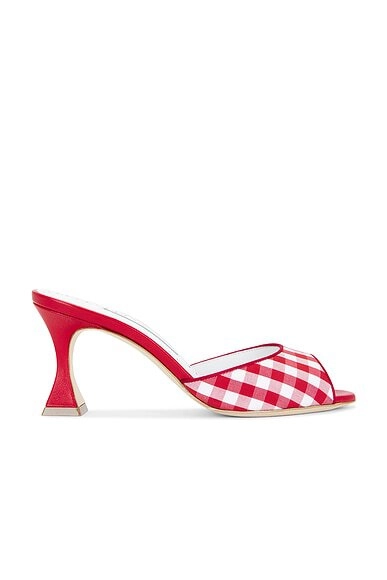 Manolo Blahnik Red Gingham 70mm Mid Heel Sandals
