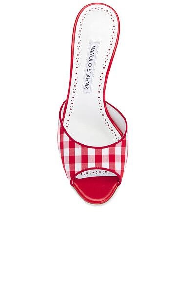Manolo Blahnik Red Gingham 70mm Mid Heel Sandals