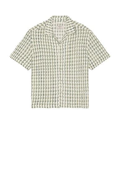 PERCIVAL Freddie Crochet Cuban Collar Boxy Shirt - Green