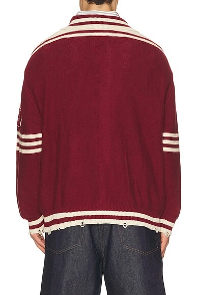 FOUND Varsity Patch Collared Cardigan - Deep Red