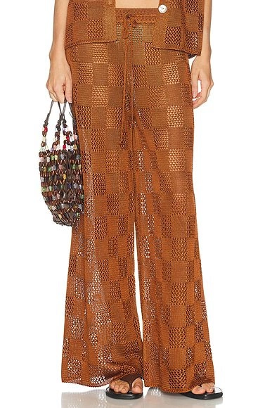 Calle Del Mar Checkered Knit Wide-leg Trousers - Suede