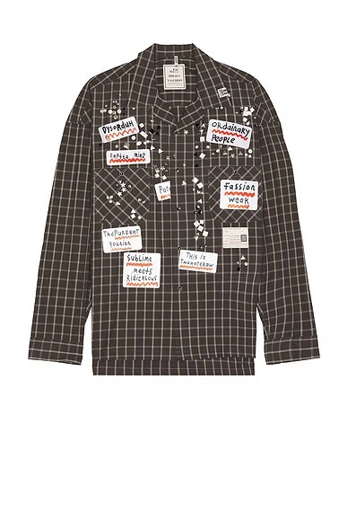 Mihara Yasuhiro Longsleeve Check Shirt With Sticker - Black