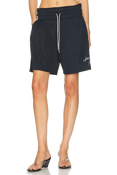 AREA Sporty Basketball Shorts With Rhinestone Drawcord