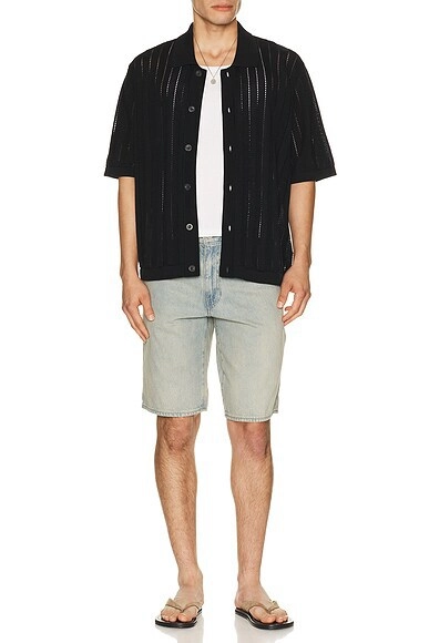 CORRIDOR Pointelle Stripe Buttondown - Black