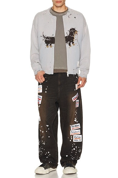 Mihara Yasuhiro Dog Jacquard Knit Zip-up Cardigan
