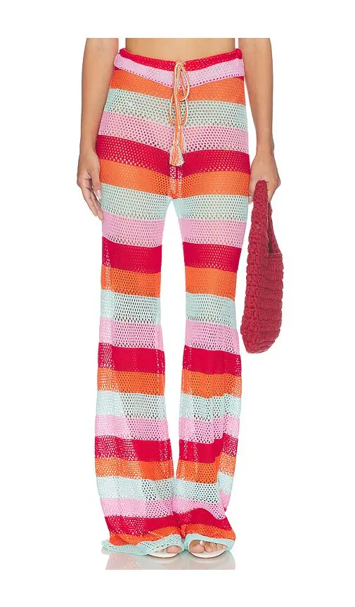 PQ SWIM Bree Boho Crocheted Stripe Flare Pants - Multi