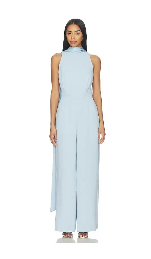 ELLIATT Anaya Wide Leg Jumpsuit With Integrated Scarf - Blue