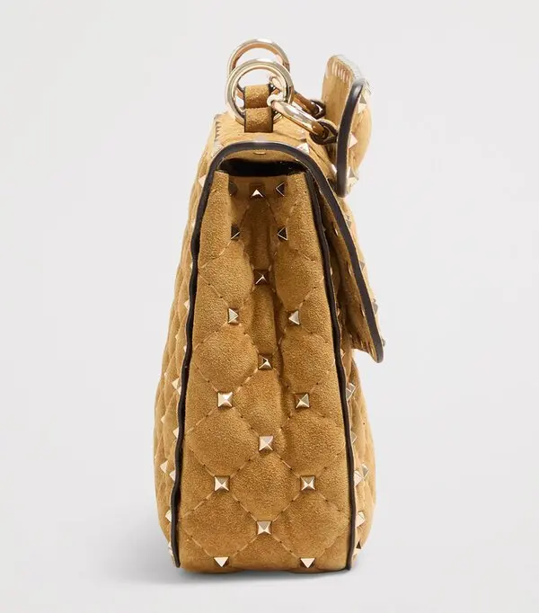 Valentino Garavani Medium Suede Rockstud Spike Shoulder Bag - Brown