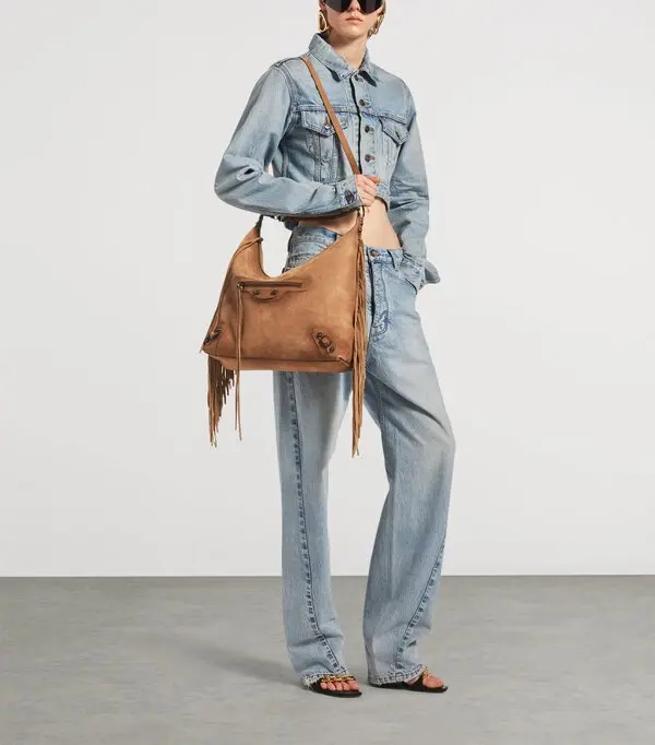 Balenciaga Medium Suede Fringe Le City Shoulder Bag
