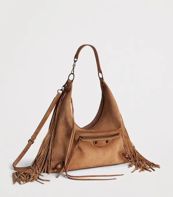 Balenciaga Medium Suede Fringe Le City Shoulder Bag