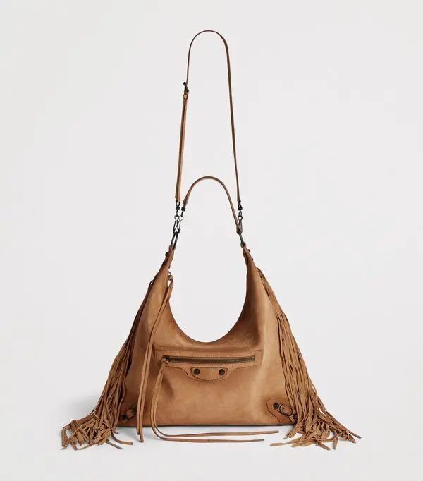 Balenciaga Medium Suede Fringe Le City Shoulder Bag