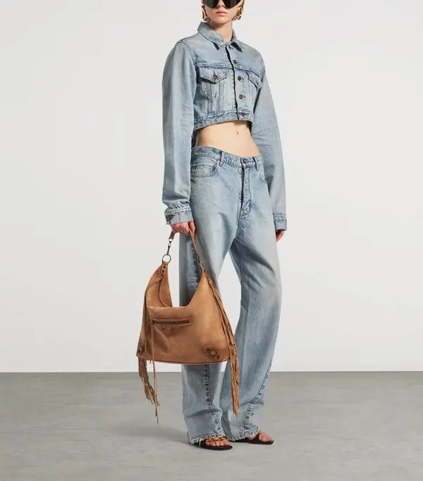 Balenciaga Medium Suede Fringe Le City Shoulder Bag
