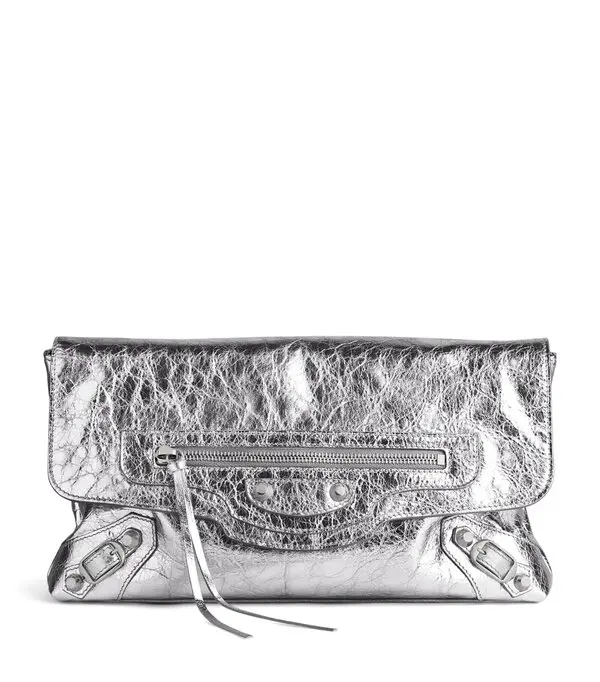Balenciaga Lambskin Le City Clutch Bag - Silver