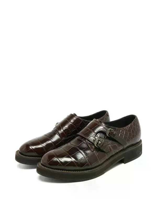 Brunello Cucinelli Leather Croc-embossed Double Strap Oxford Shoes