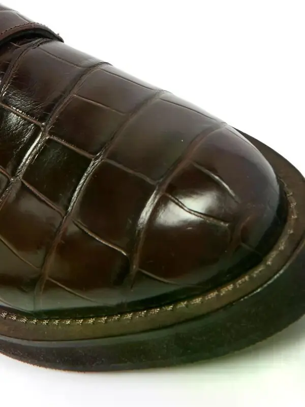 Brunello Cucinelli Leather Croc-embossed Double Strap Oxford Shoes