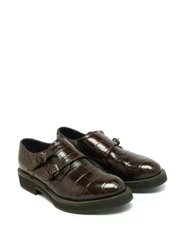 Brunello Cucinelli Leather Croc-embossed Double Strap Oxford Shoes