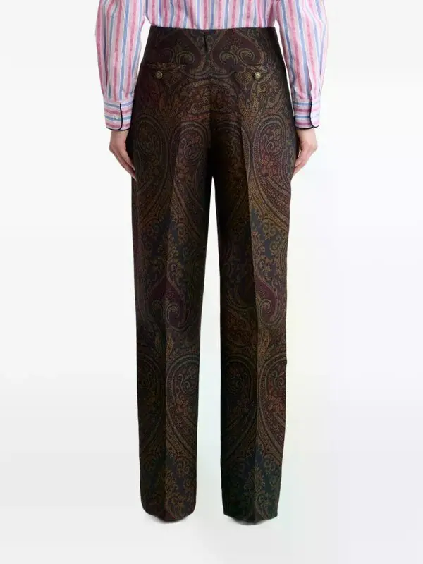 Etro Wool-blend Paisley Jacquard Trousers With Pegaso Buttons