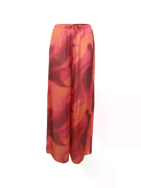 Les Reveries Pink Abstract Print Satin Trousers - Red