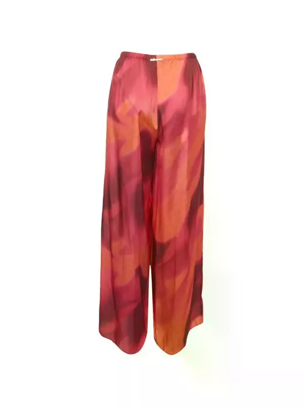 Les Reveries Pink Abstract Print Satin Trousers